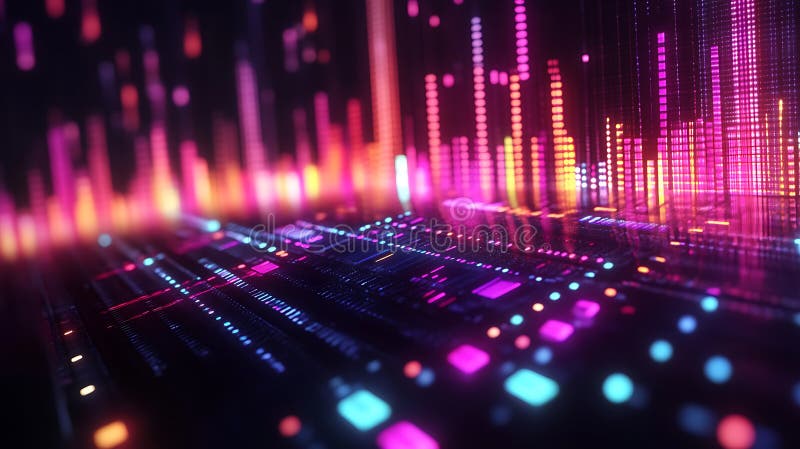 Abstract Neon Light Data Visualization Display Stock Illustration ...