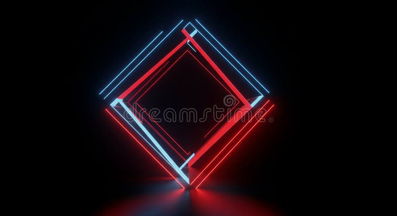 Abstract Neon Light Diamond Shape with Red and Blue Glowing Lines on ...