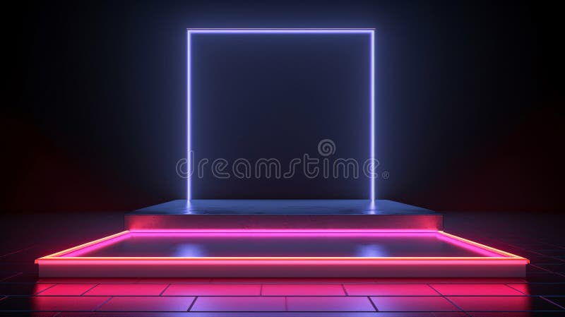 Abstract Neon Light Geometric Background. Rectangle Stage Product ...