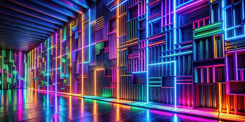 Abstract Neon Light Installation in Modern Architectural Space ...