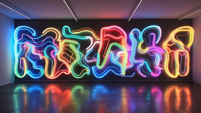 Abstract Neon Light Installation in Modern Gallery Stock Illustration ...
