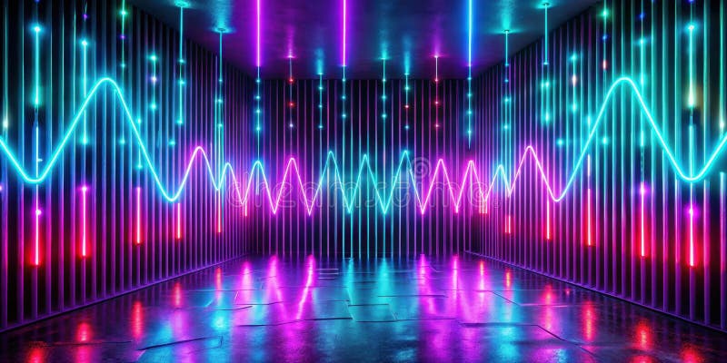 Abstract Neon Light Installation with Vibrant Wave Patterns and ...