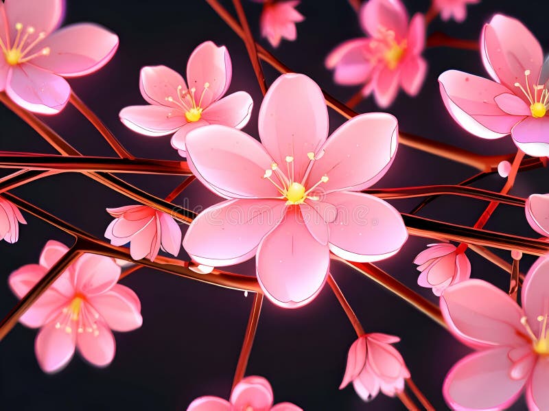 Abstract Neon Light Pink Cherry Blossom Stock Illustration ...