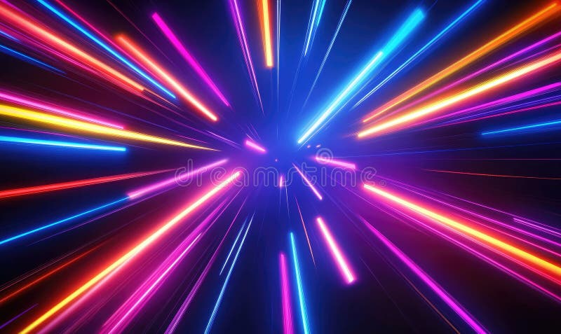 Abstract Neon Light Rays in a Dynamic Speed Burst Stock Image - Image ...