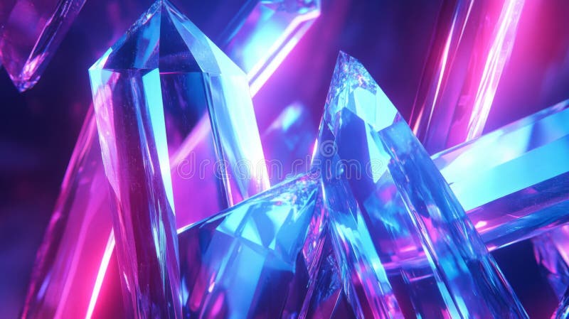 Abstract Neon Light Reflection on Glass Crystals Stock Illustration ...