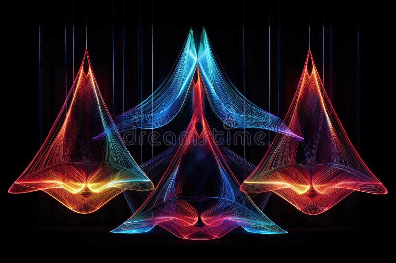 Abstract Neon Light Shapes Suspended in Darkness Stock Illustration ...