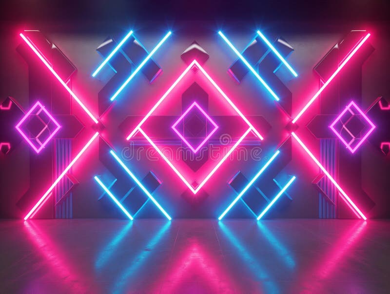 Abstract Neon Light Shapes in Symmetrical Room Stock Image - Image of ...