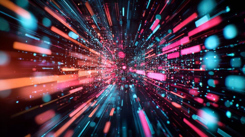 Abstract Neon Light Speed Effect with Red and Blue Particles Stock ...