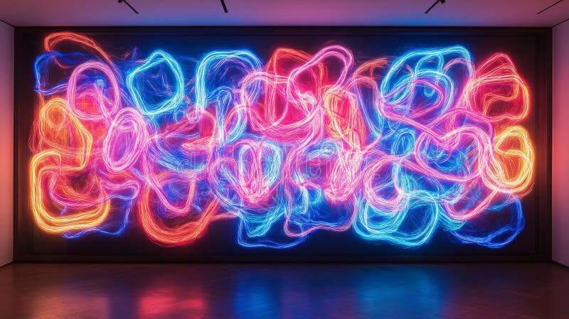 Abstract Neon Light Swirls Wall Art Installation Stock Illustration ...