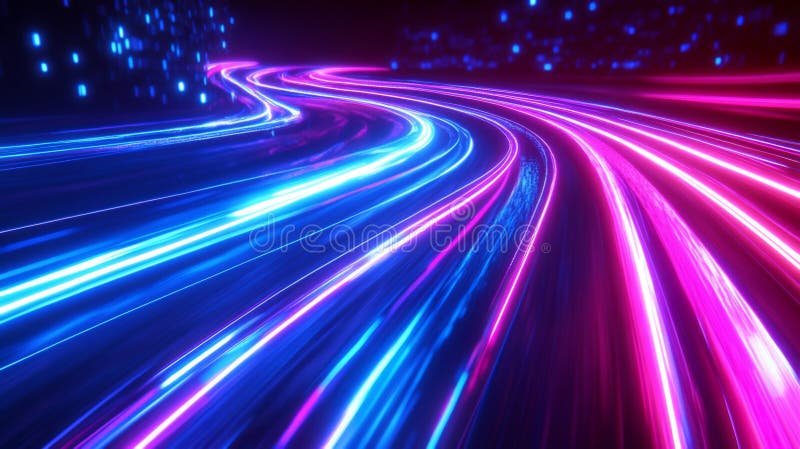 Abstract Neon Light Trails on a Curved Path Stock Illustration ...