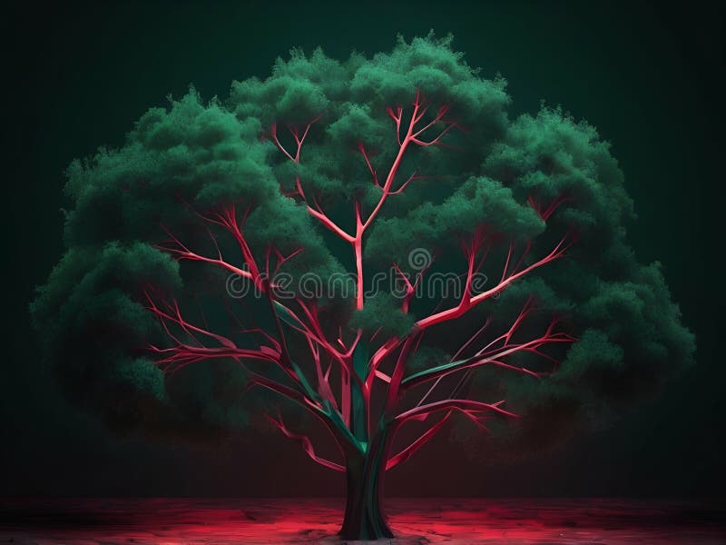 Abstract Neon Light Tree in Dark Green Stock Illustration ...