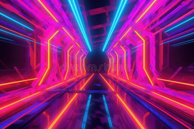 Abstract Neon Light Tunnel with Vivid Colors Stock Illustration ...