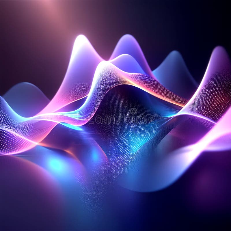Abstract Neon Light Waves in Futuristic Digital Landscape Stock ...