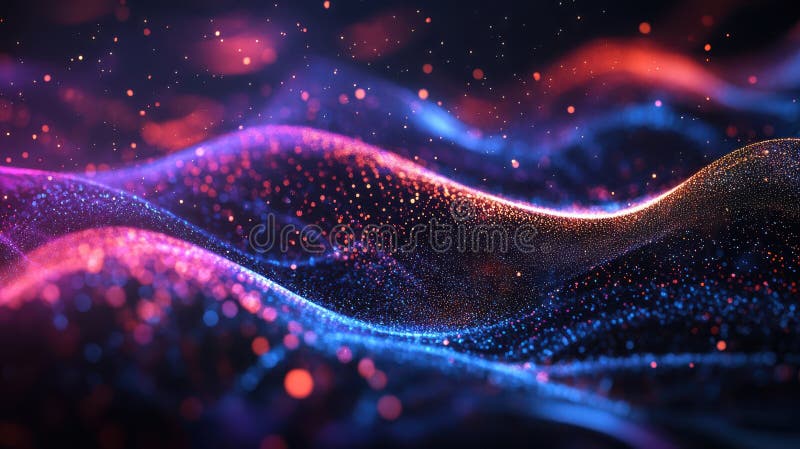 Abstract Neon Light Waves with Glowing Particles in a Dark Space ...