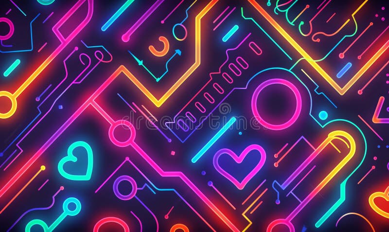 Abstract Neon Lights Background with Colorful Geometric Shapes and ...