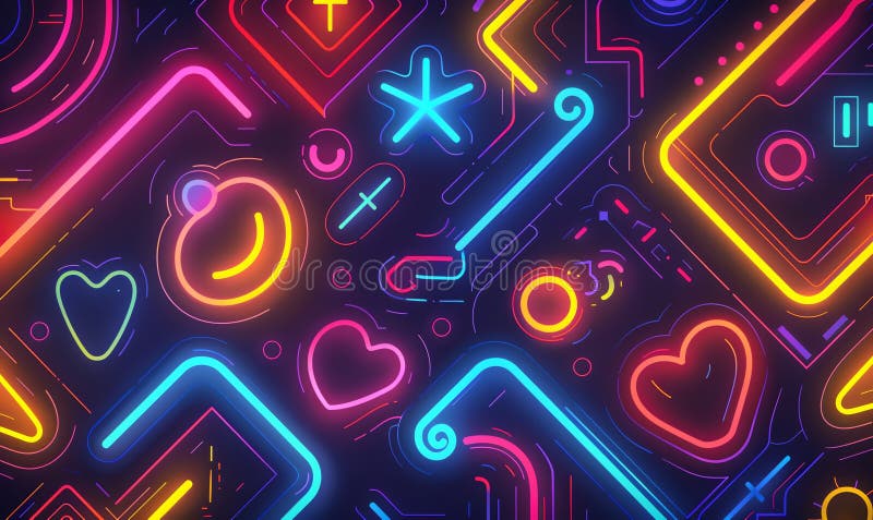 Abstract Neon Lights Background with Geometric Shapes in Vibrant Colors ...