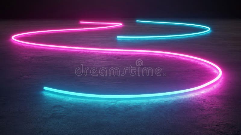 Abstract Neon Lights Curve on Dark Surface Stock Illustration ...