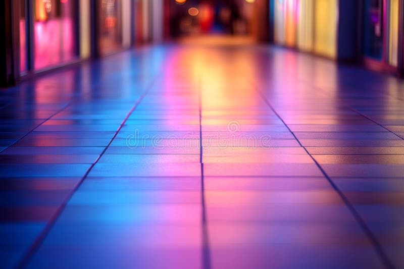 Abstract Neon Lights that Illuminate a Corridor with a Reflective Floor ...