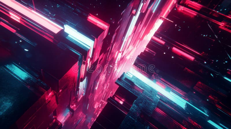 Abstract Neon Lights Intersecting in a Geometric Structure Stock ...