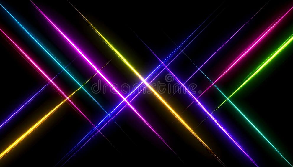 Abstract Neon Lights Intersection on Black Background Stock ...