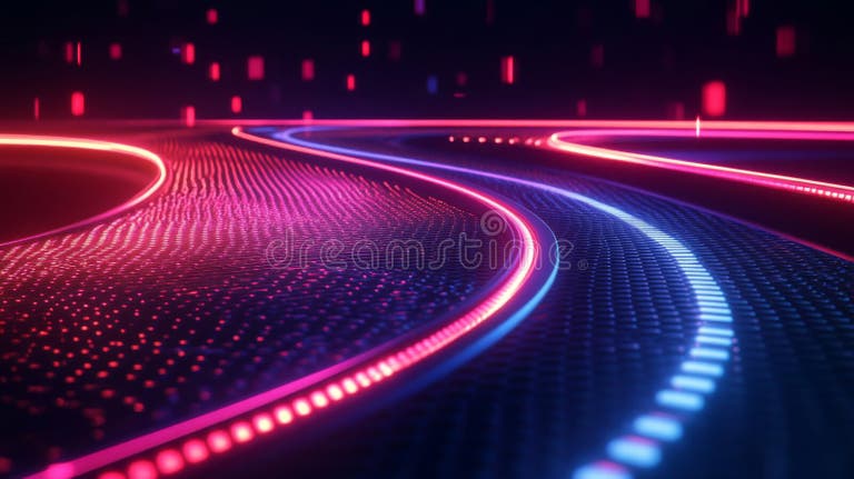 Abstract Neon Lights Path Digital Data Network Stock Illustration ...