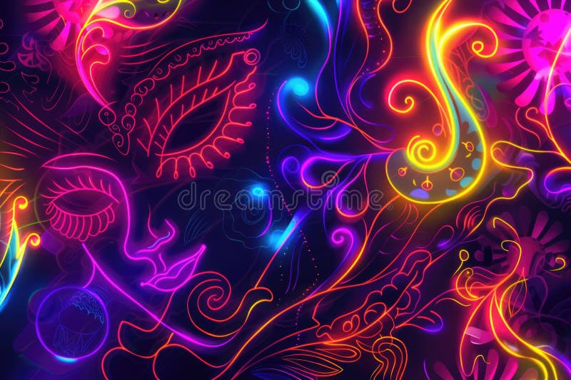 Abstract Neon Lights Pattern on a Dark Background. Suitable for Graphic ...