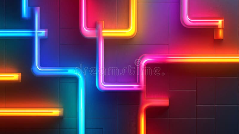 Abstract Neon Lights Pattern on Dark Wall Stock Illustration ...