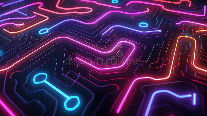 Abstract Neon Lights Pattern with Pink Blue and Yellow Colors on Dark ...