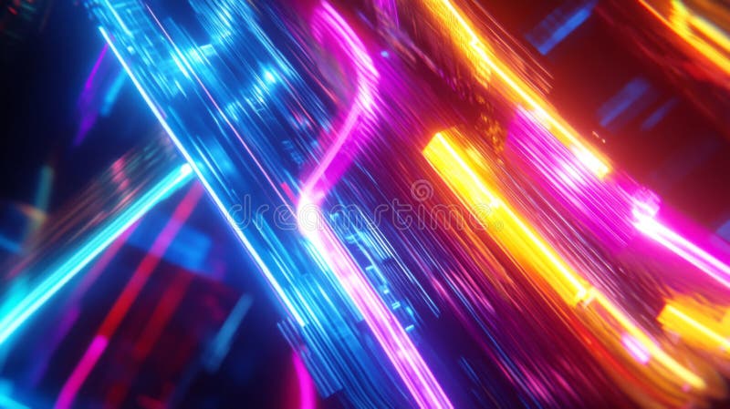 Abstract Neon Lights Streaks Intersecting in a Dark Background Stock ...