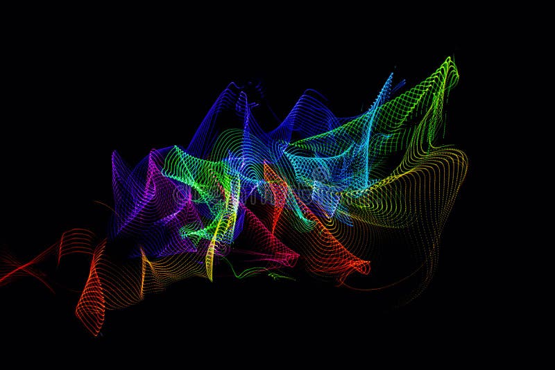 Abstract Neon Lights Trails in the Black Background. Futuristic Overlay ...