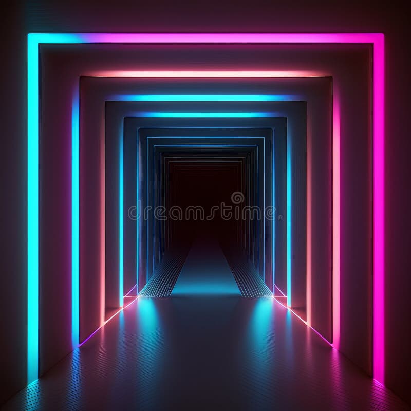 Abstract Neon Lights Tunnel Stock Illustration - Illustration of tunnel ...