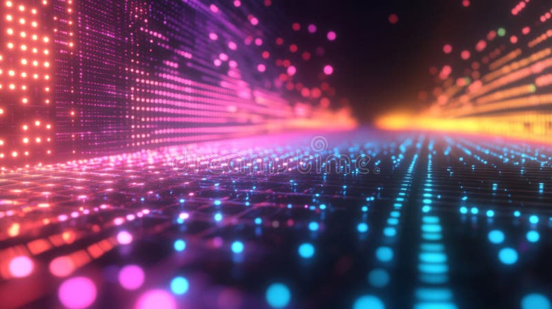 Abstract Neon Lightscape with a Grid of Glowing Points Stock ...