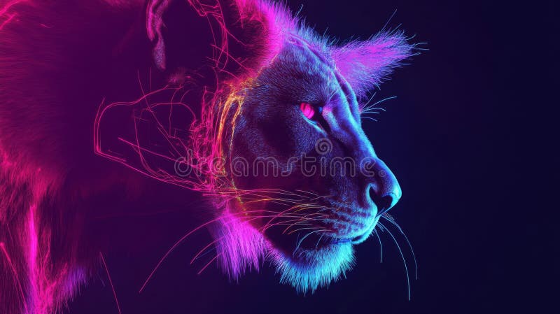 Abstract Neon Lion Profile in Pink and Blue Stock Illustration ...