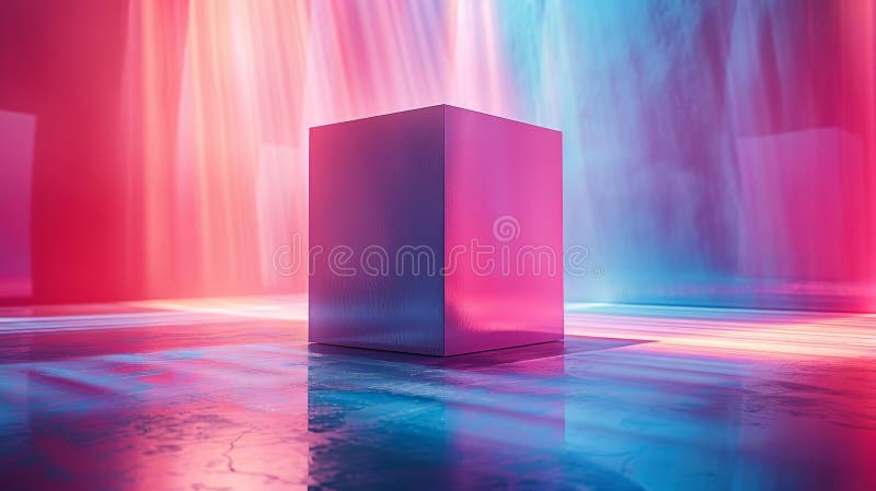 Abstract Neon-lit Cube in a Room. Stock Illustration - Illustration of ...