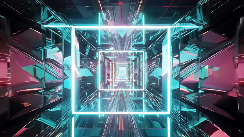 Abstract Neon-lit Mirror Maze Endlessly Repeating Glowing Digital ...