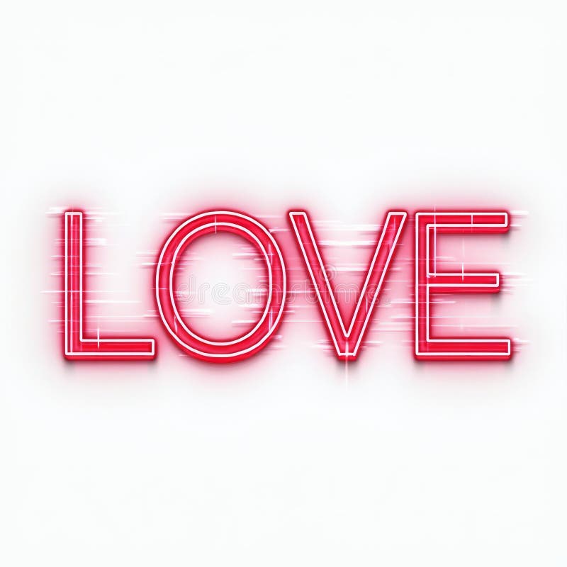 Abstract Neon Love Sign with Glitch-Style Effect Isolated on a White ...