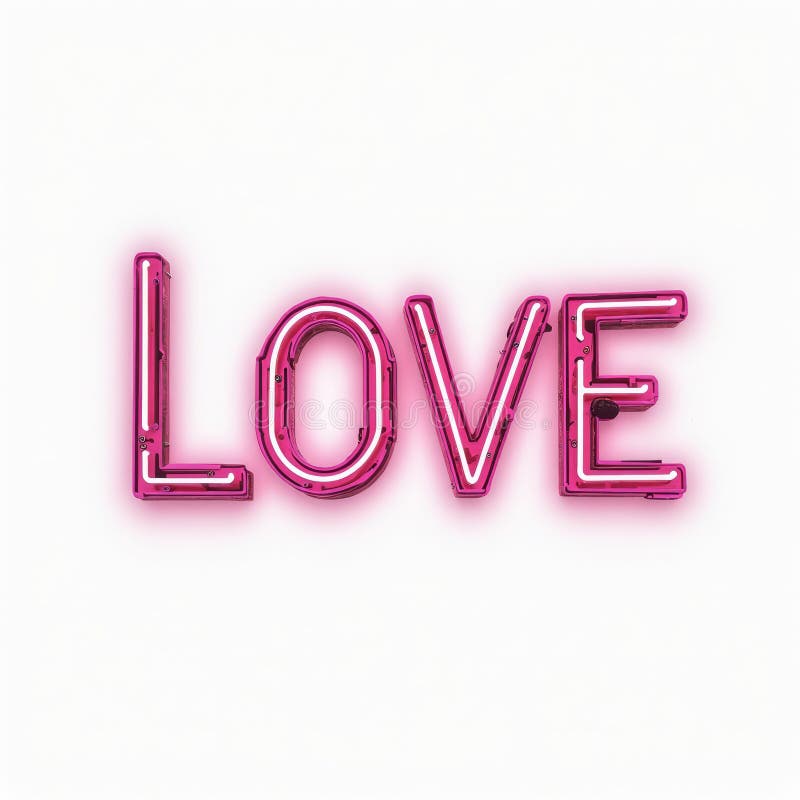 Abstract Neon Love Sign with Glitch-Style Effect Isolated on a White Background Stock ...