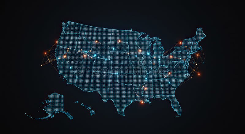 Abstract Neon Map of the United States with Bright Glowing Lines Stock ...