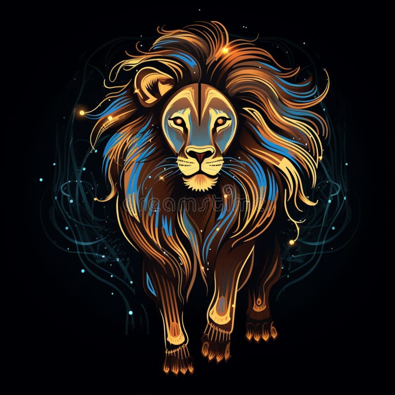 Abstract, Neon, Multi-colored Portrait of a LION on a Dark Background ...