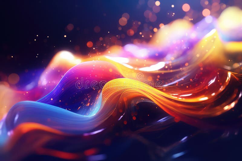 Abstract Neon Multicolor Particles Background. Glowing Bokeh Waves and ...