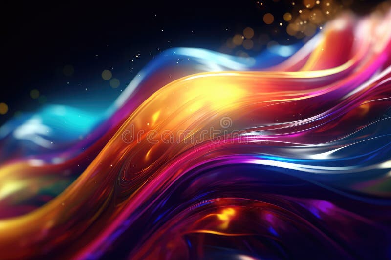 Abstract Neon Multicolor Particles Background. Glowing Bokeh Waves and ...