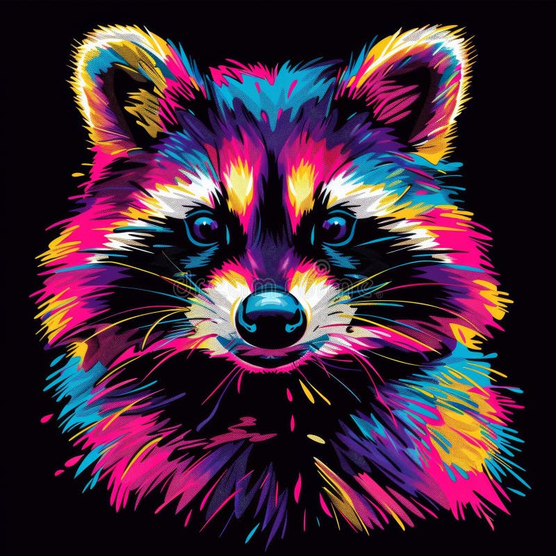 Abstract, Neon, Multicolor Raccoon Portrait. Digital Modern Graphics ...