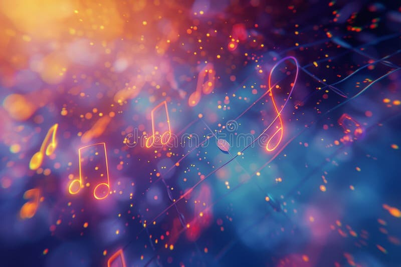 Abstract Neon Music Notes on a Glowing Background Stock Photo - Image ...