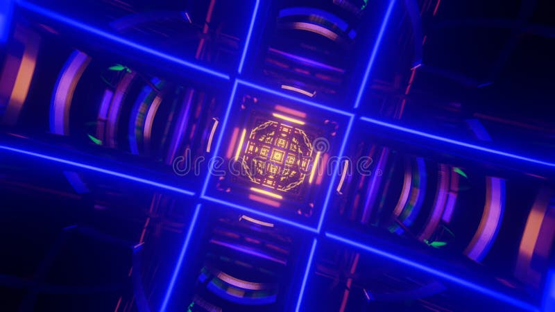 Abstract Neon Orange Blue Wireframe Shape Psychedelic Hypnotic VJ ...
