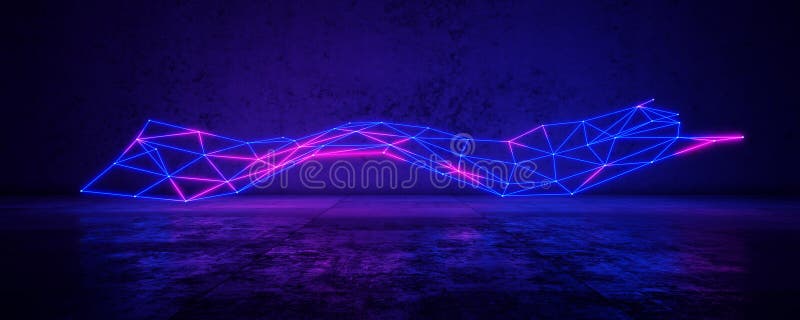 Abstract Neon, Panoramic Background, Neon Mesh Light on a Concrete ...