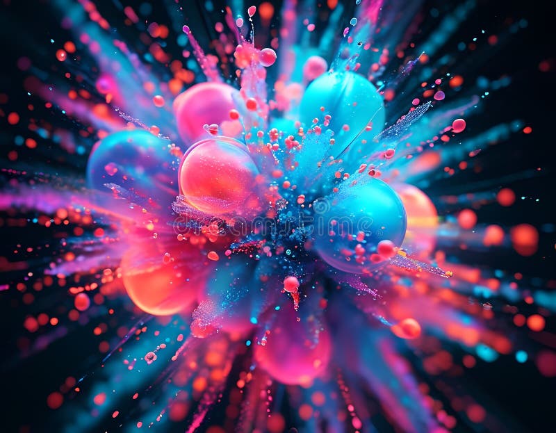 Abstract Neon Particle Explosion on Dark Background Stock Illustration ...