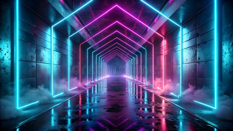 Abstract Neon Patterns with Dark Corridor Ambiance Stock Illustration ...