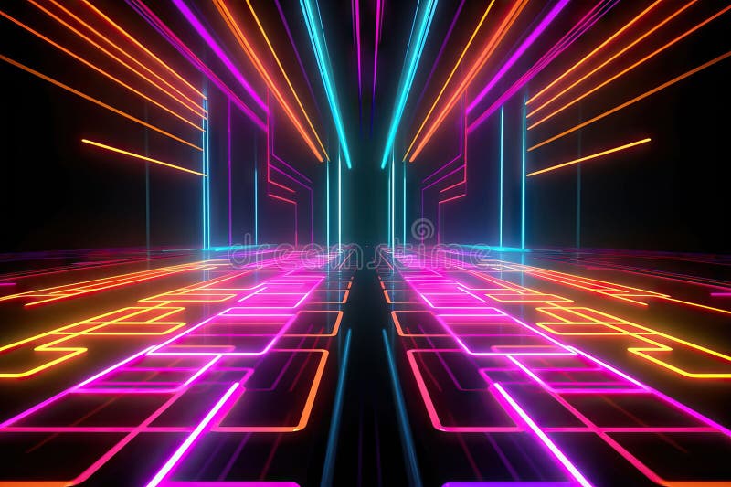 Abstract Neon Perspective Background Stock Illustration - Illustration ...