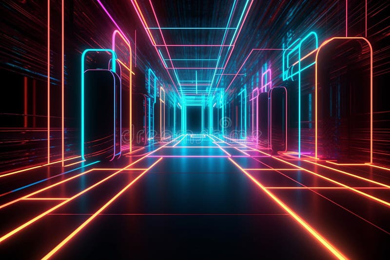 Abstract Neon Perspective Background Stock Illustration - Illustration ...