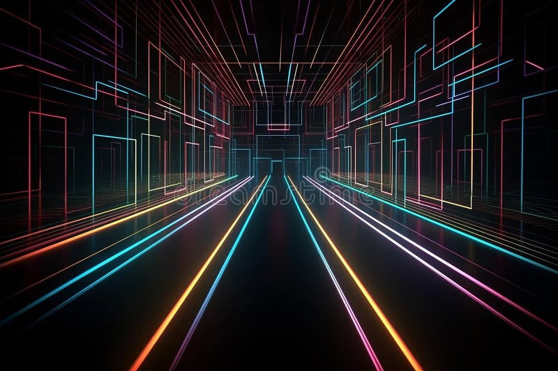 Abstract Neon Perspective Background Stock Illustration - Illustration ...